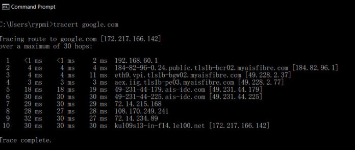 traceroute และ pathping คำสั่งง่ายๆแต่บอกข้อมูลใน Network ได้เยอะมาก - PacketHunter.net
